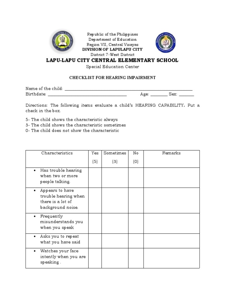 CHECKLIST Hearing Impaired | PDF
