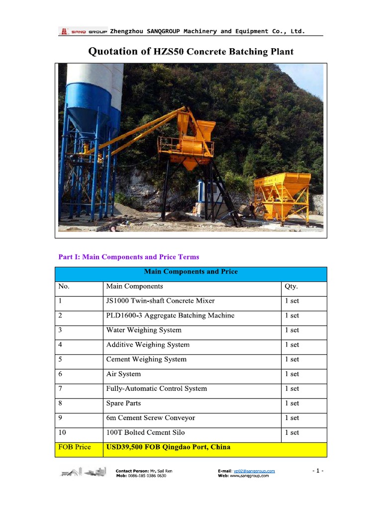 HZS50 Concrete Batching Plant | PDF