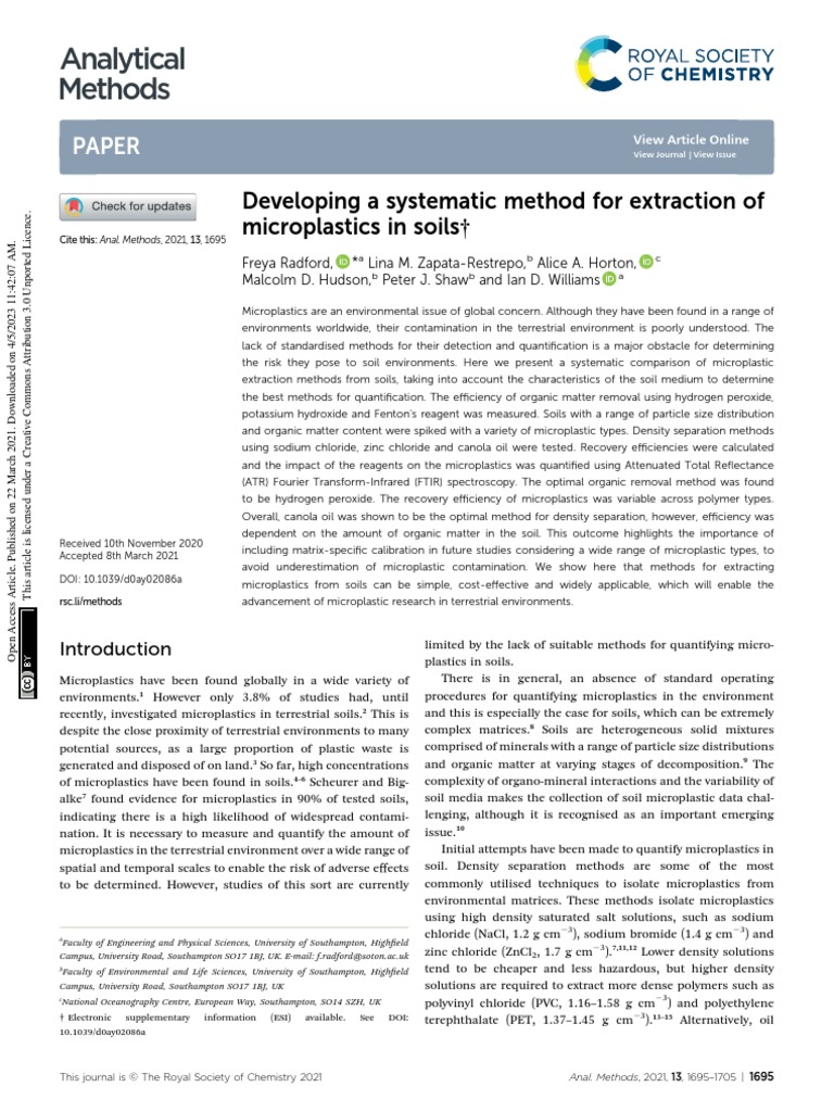 Developing A Systematic Method For Extraction Of Microplastics From