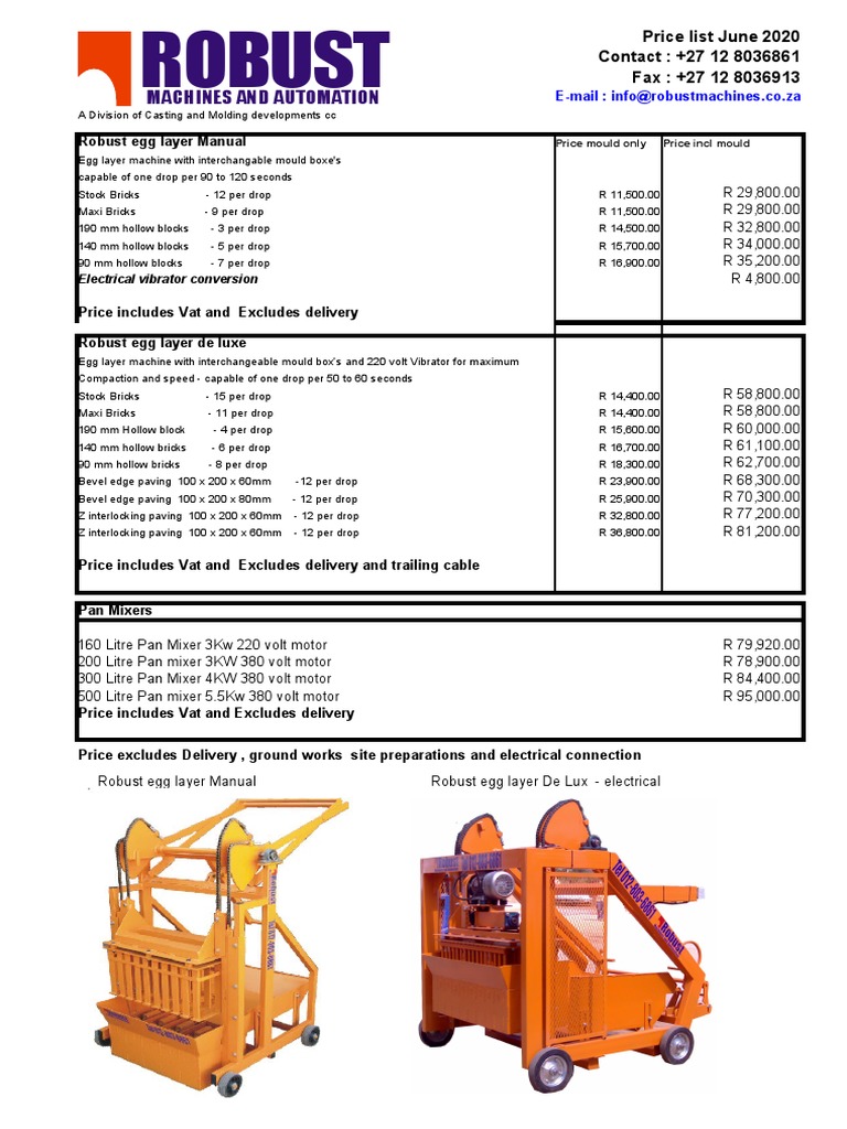Robust Price List June 2020 Egg Layer Machines | PDF | Manufactured Goods