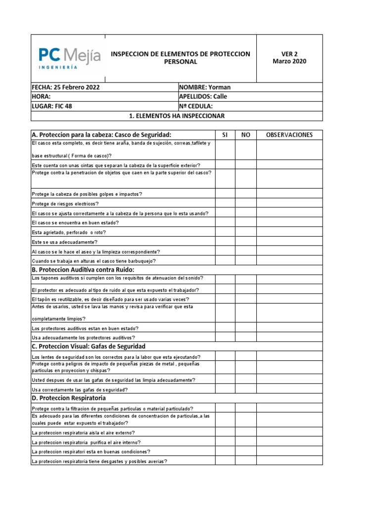 Inspeccion de Epp | PDF