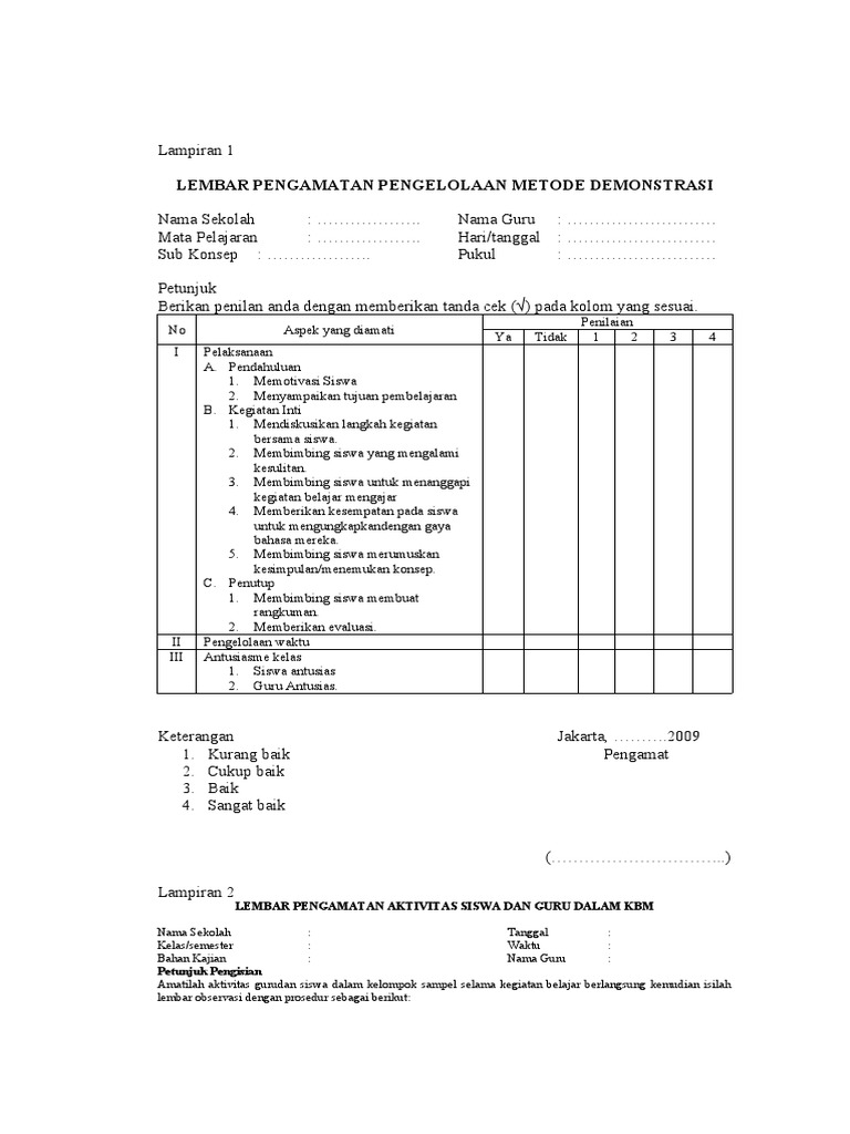 Contoh Instrumen PTK | PDF