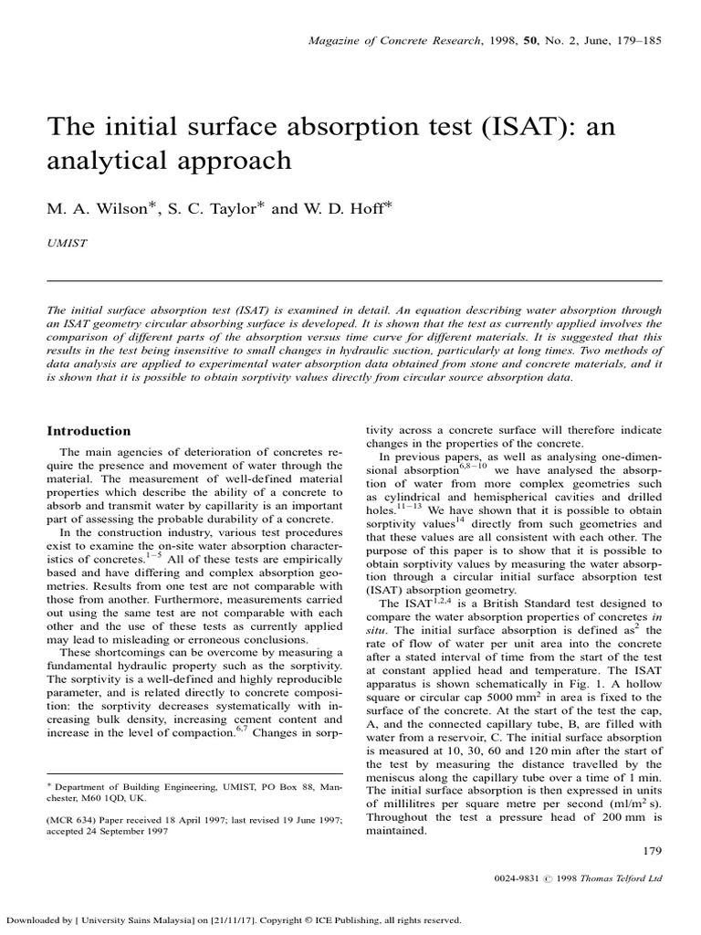 The Initial Surface Absorption Test (ISAT) : An Analytical Approach ...