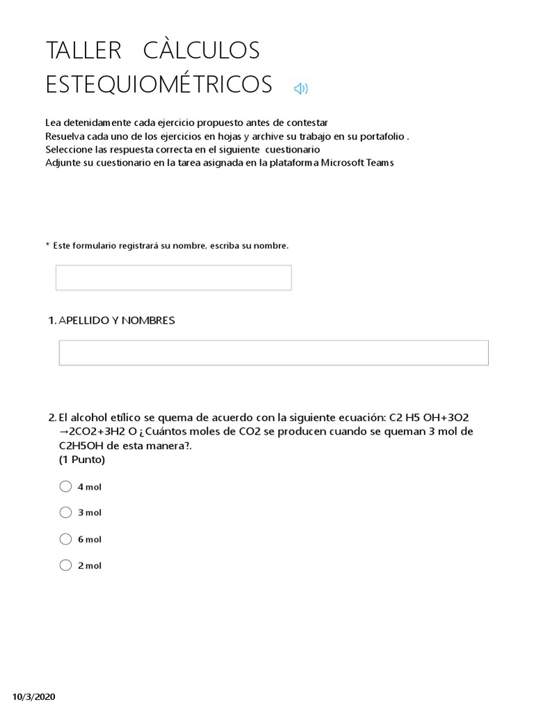 Taller Cálculos Estequiométricos | PDF