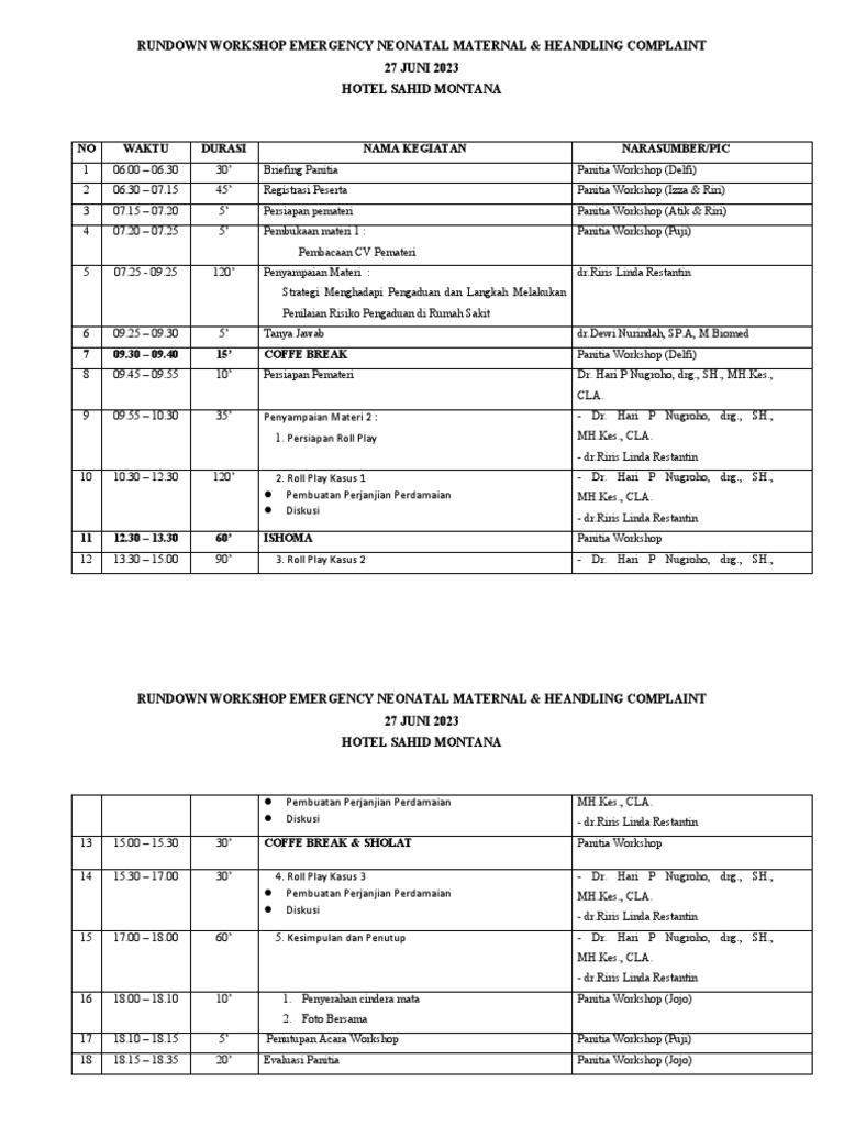 Rundown Workshop 27-06-2023 (Panitia) | PDF