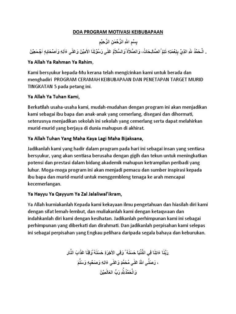 DOA PROGRAM KEIBUBAPAAN 2023 | PDF