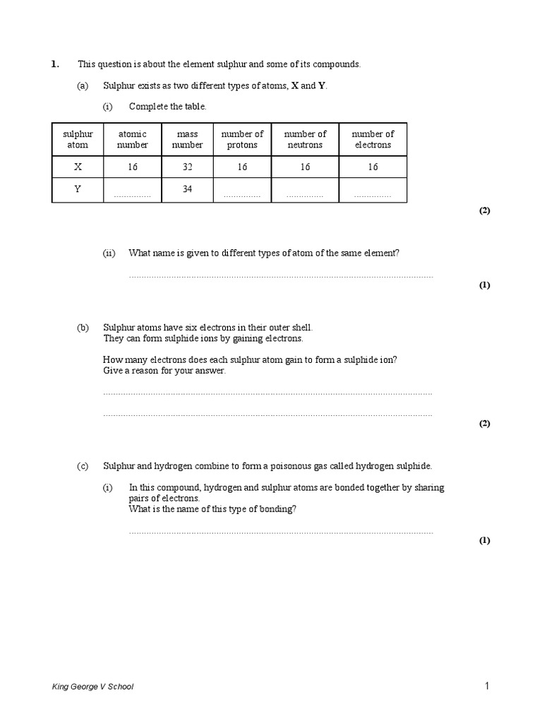 Sulphur and Bonding in Compounds | PDF | Chemical Bond | Atoms
