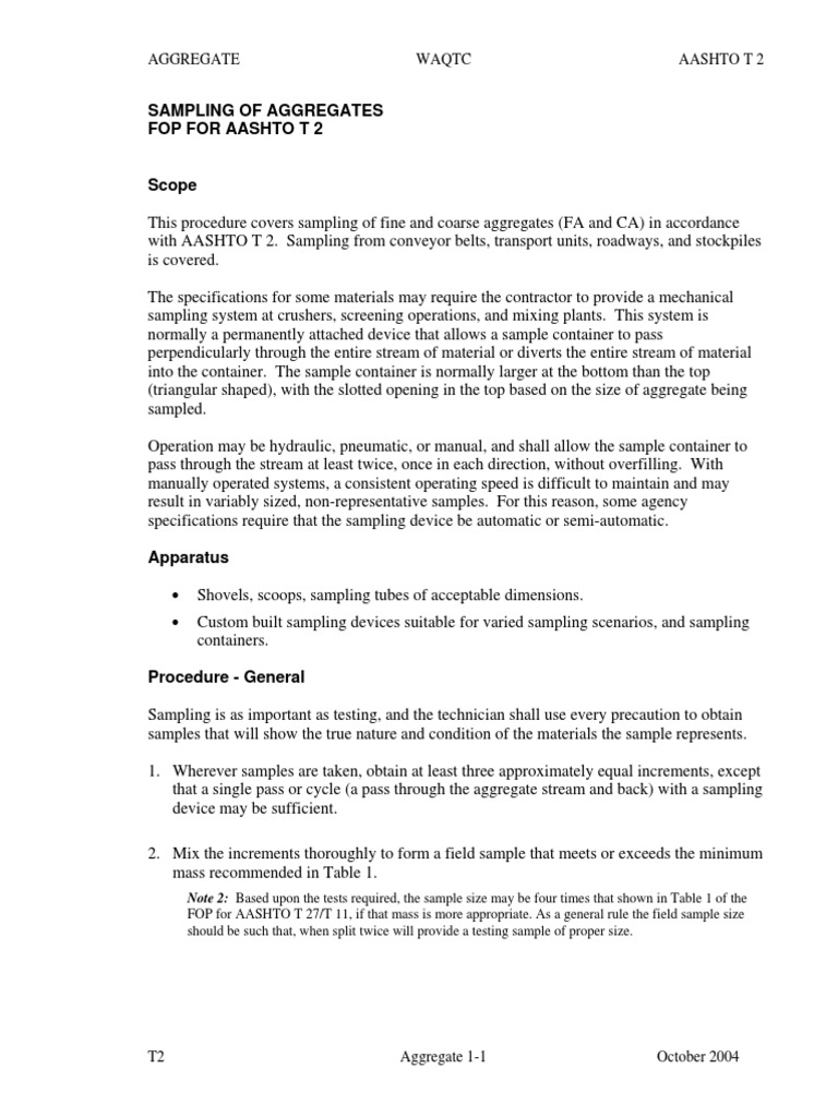 Aashto T 2 Sampling of Aggregates | PDF