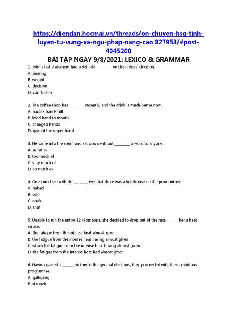 Hocmai LEXICO GRAMMAR ERROR WORD FORM TRANSFORMATION | PDF