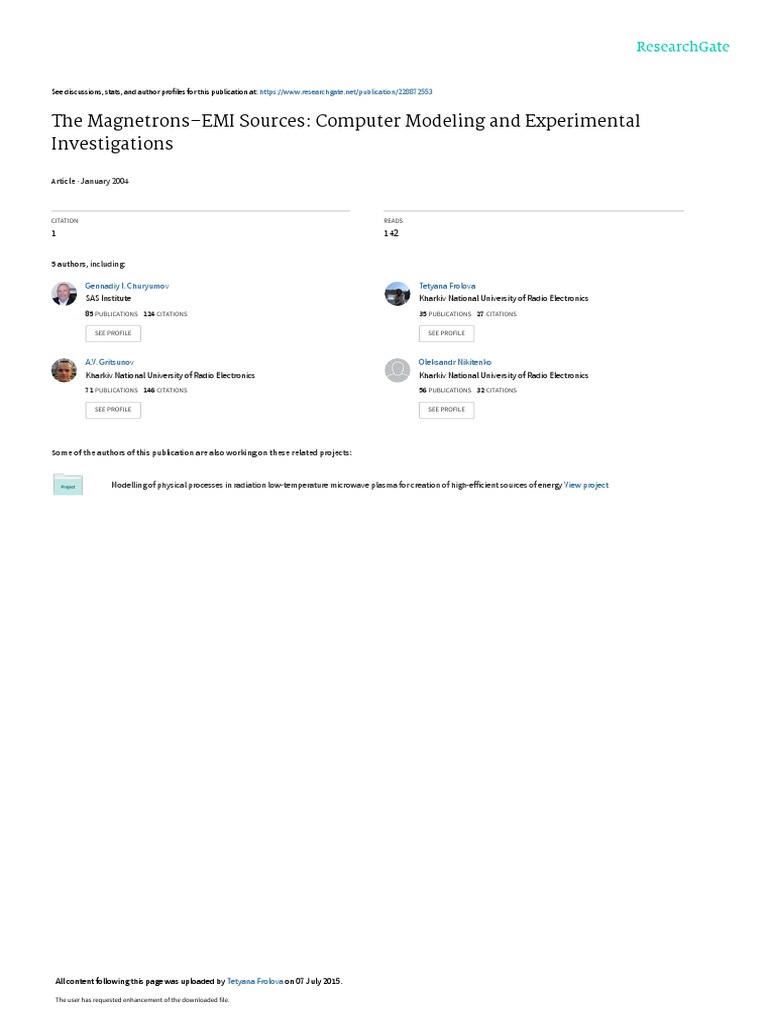 The Magnetrons-EMI Sources Computer Modeling and E | PDF
