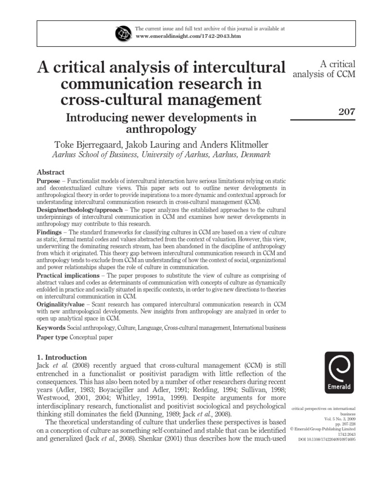 A Critical Analysis of Intercultural Communication | PDF A Critical Analysis of Intercultural Communication | PDF