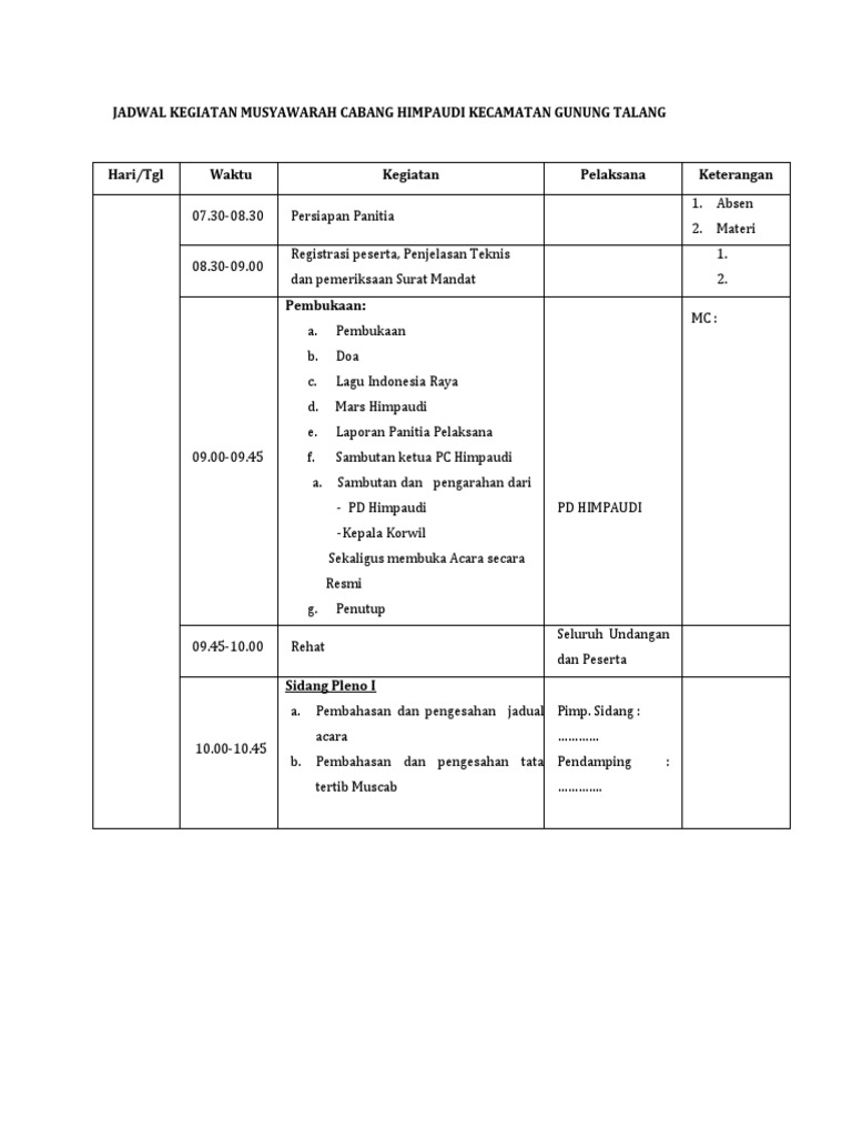 Susunan Acara Muscab Himpaudi 2023 | PDF