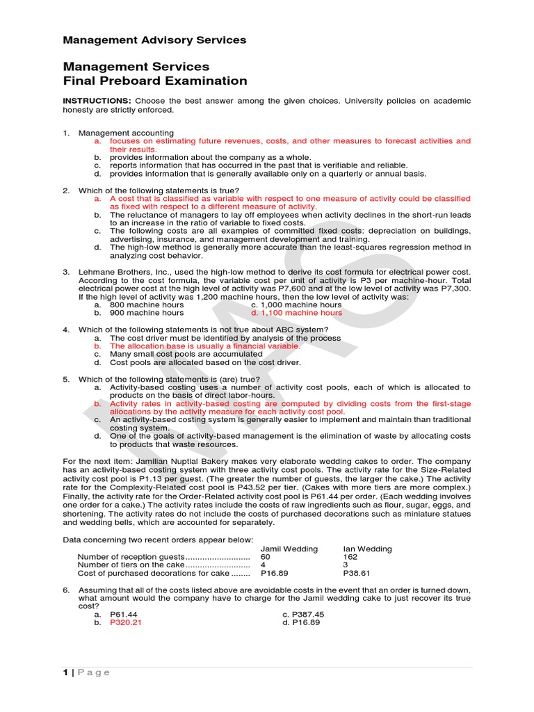 MAS Final Exam Practice Problems | PDF | Capital Budgeting | Cost Of ...