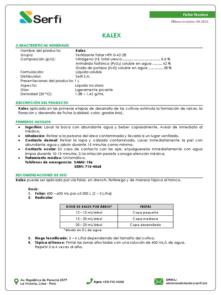 Ficha Tecnica KALEX v08.2022 | PDF