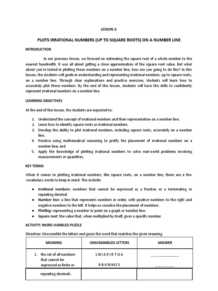 Plotting Irrational Numbers on a Number Line | PDF
