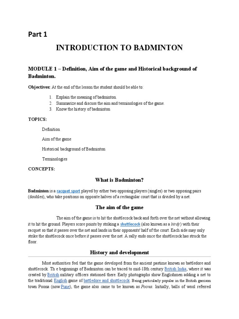 Lesson Plan For Badminton | PDF