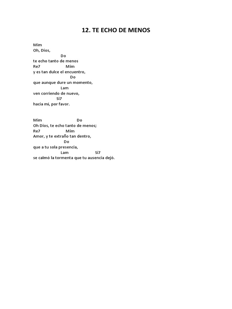 12. TE ECHO DE MENOS | PDF