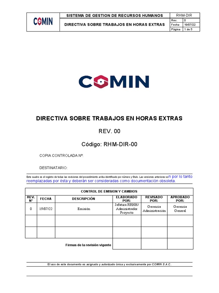 Formato Horas Extras | PDF | Gestión de recursos humanos | Economias