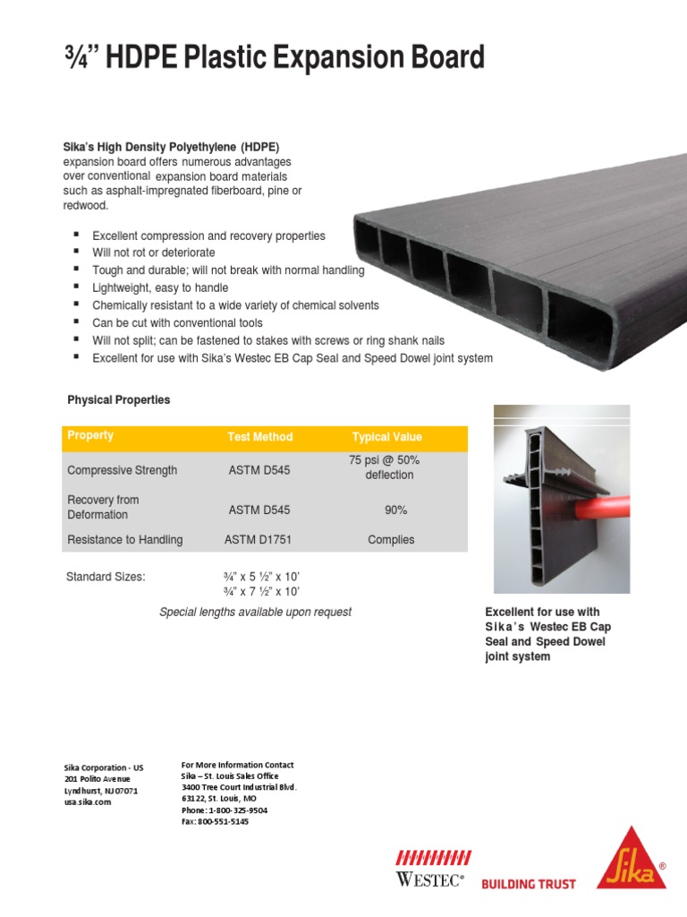 34 HDPE Plastic Expansion Board Product Data 2080139 | PDF
