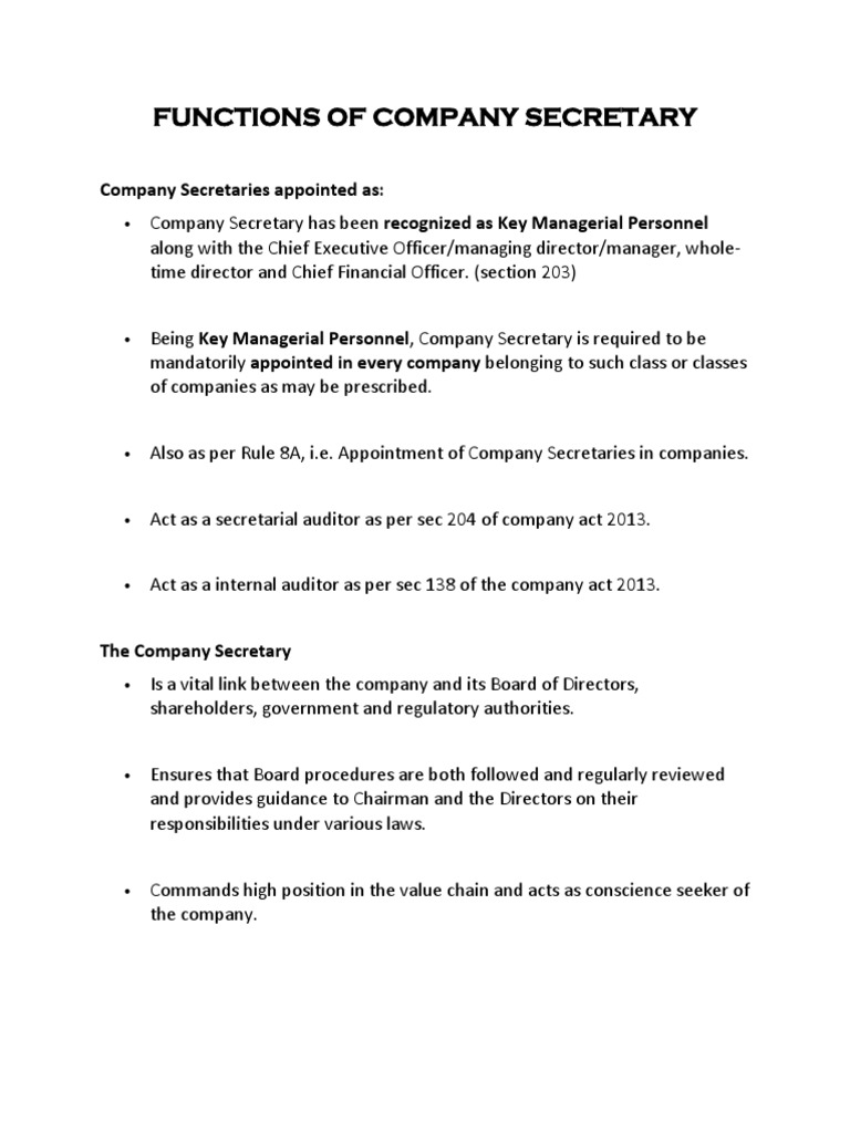 Functions of Company Secretary | PDF
