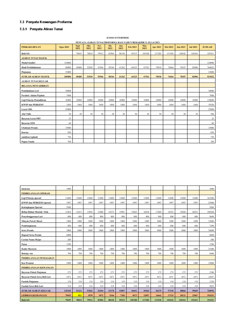 Penyata Aliran Tunai Proforma 2023 | PDF