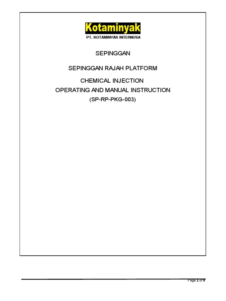 Operating Manual - Chemical Injection-1 | PDF
