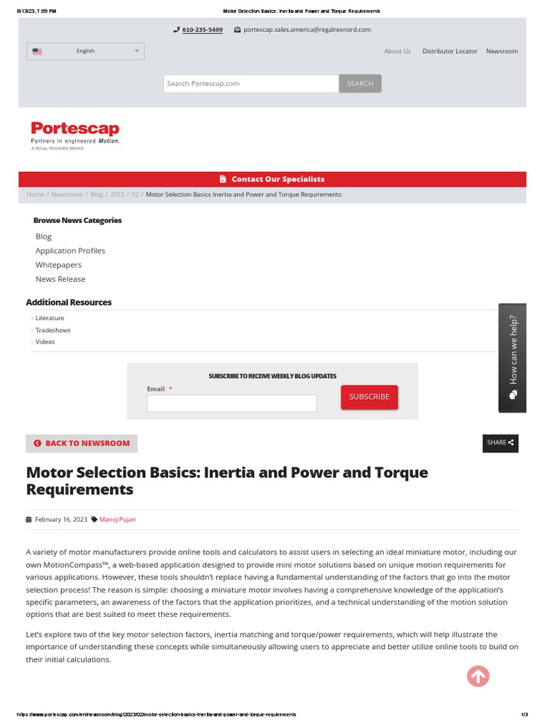 Motor Selection Basics - Inertia and Power and Torque Requirements ...