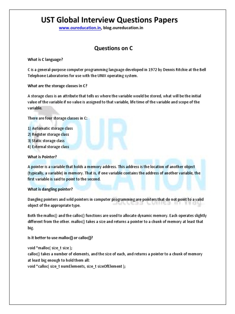 UST Global C Programming Interview Guide | PDF | Computers | Technology ...