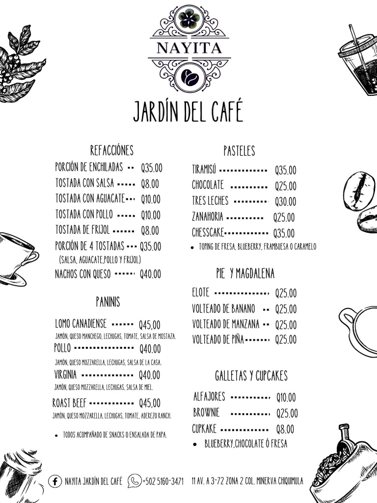 Menú Cafetería Moderno Doodle Negro y Blanco | PDF | Preparación de ...