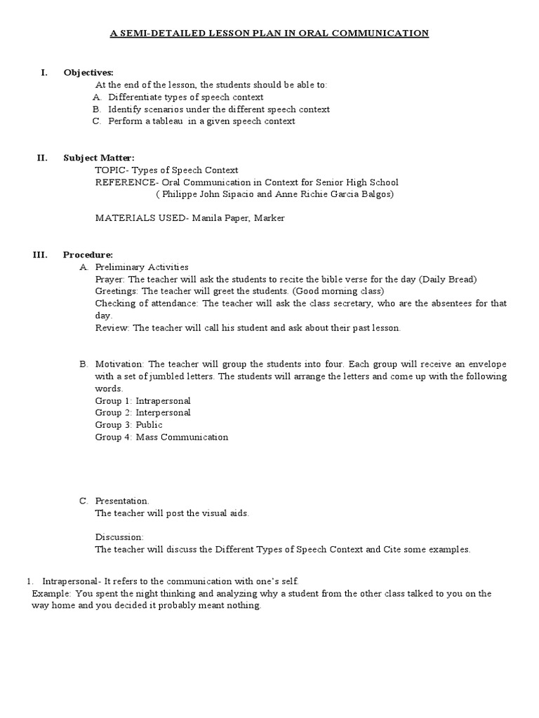 LESSON PLAN Speech Context | PDF