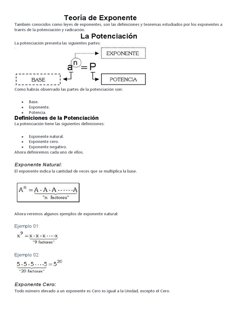 Teoría de Exponente | PDF | Exponenciación | Multiplicación