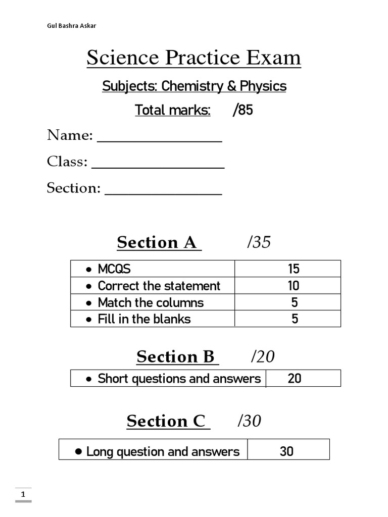 Science Practice Exam | PDF | Chemical Reactions | Sodium Hydroxide