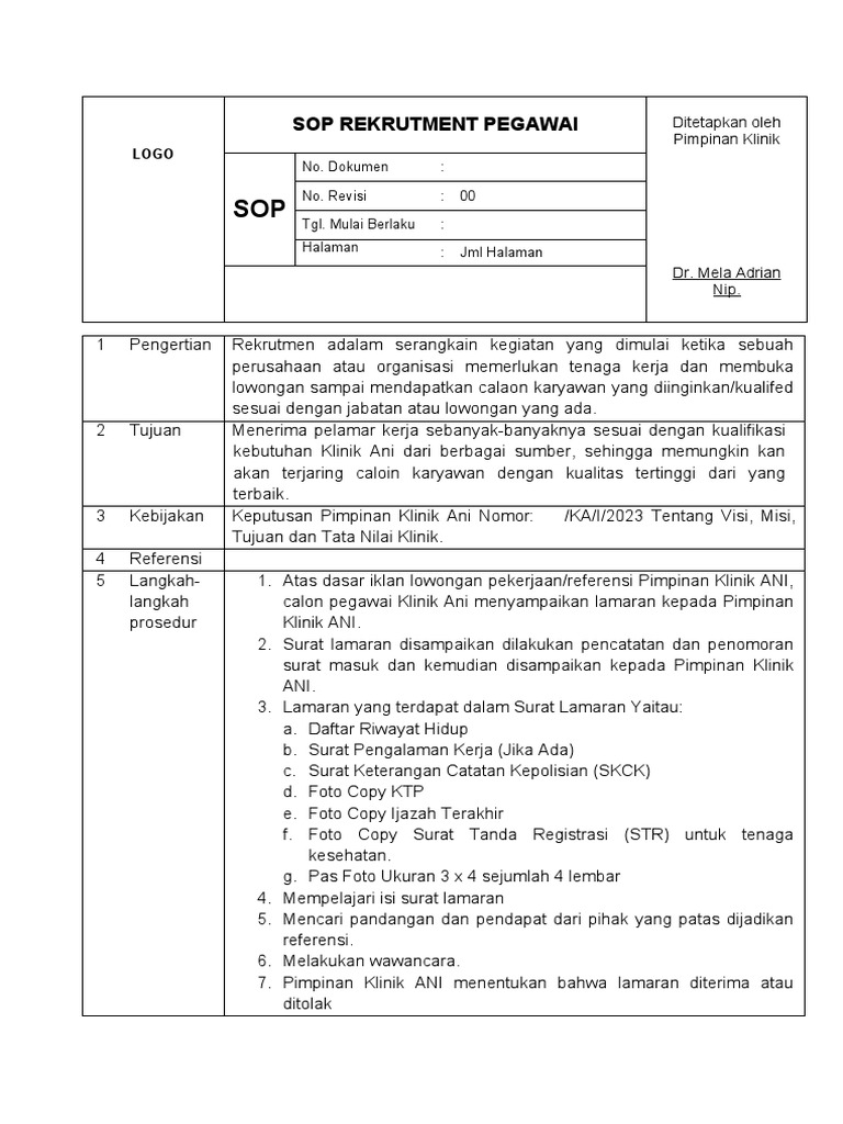 Sop Rekrutmen Pegawai | PDF