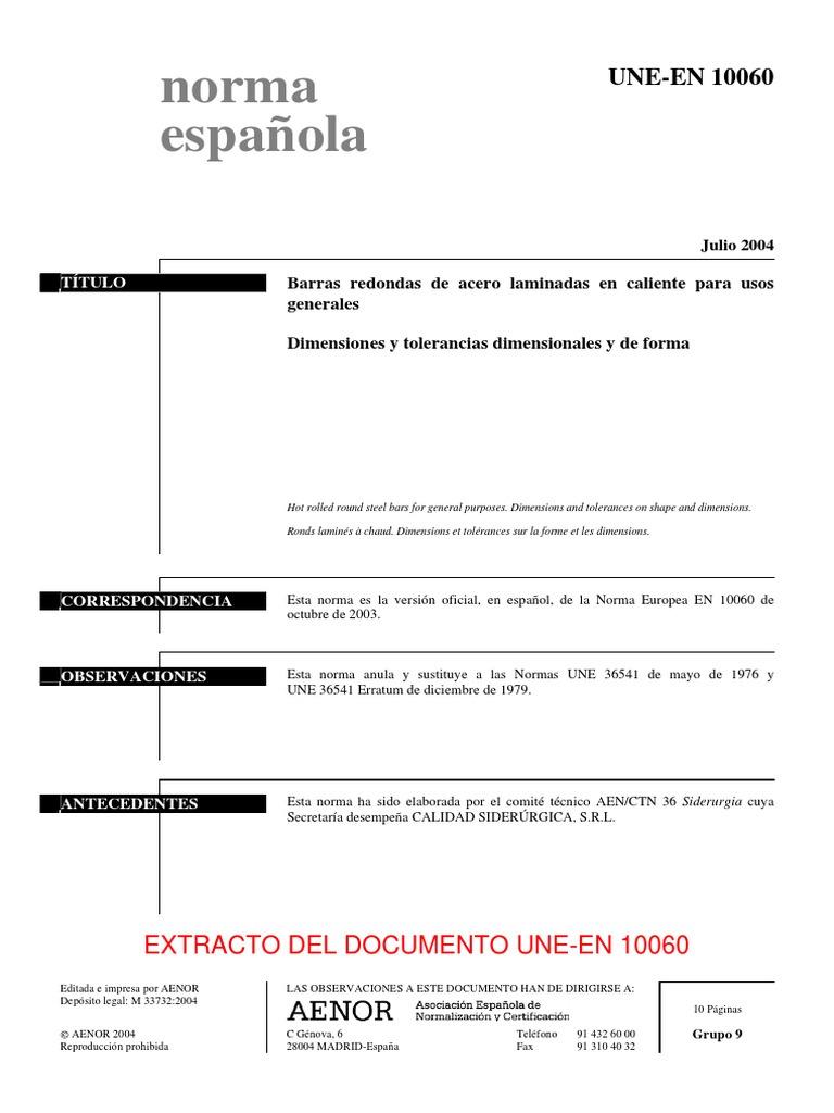 (Ex) Une-En 10060 2004 | PDF | Ingeniería de Edificación | Materiales