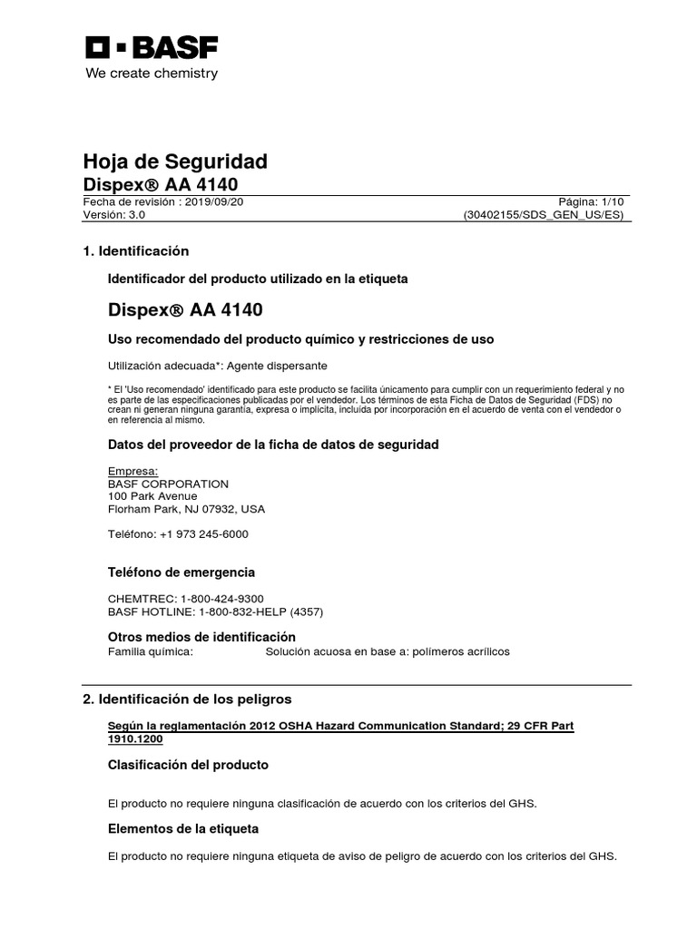 Dispex® Aa 4140 Sds Es Us | PDF