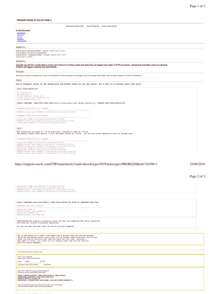 Frequent Resize of Sga | PDF | Cache (Computing) | Computer Data
