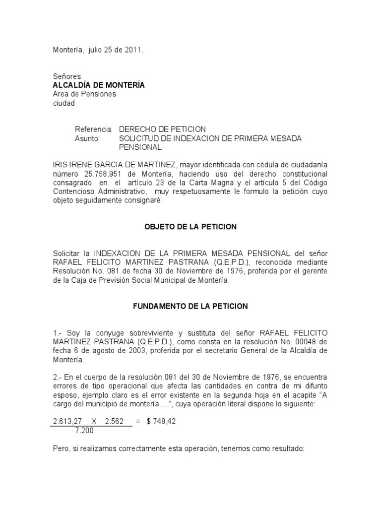 Modelo de Peticion de Reliquidacion de Pension | PDF Modelo de Peticion de Reliquidacion de Pension | PDF