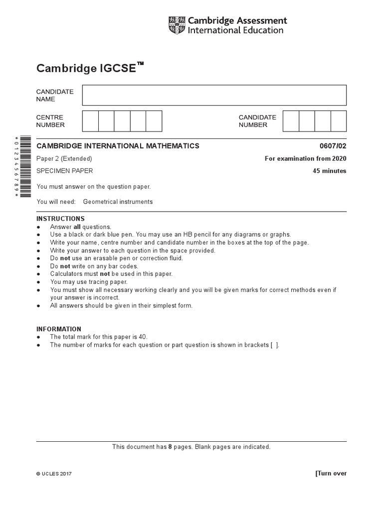 Cambridge IGCSE Mathematics Paper 2 | PDF