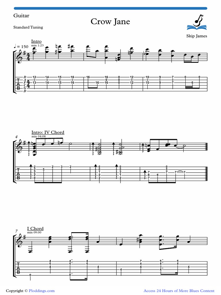 How To Play Crow Jane Skip James Lesson Guitar | PDF