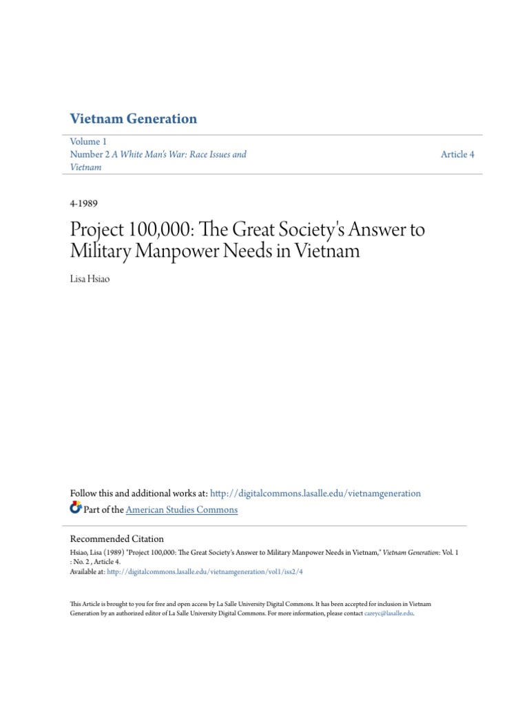 Project 100000 - The Great Societys Answer To Military Manpower | PDF