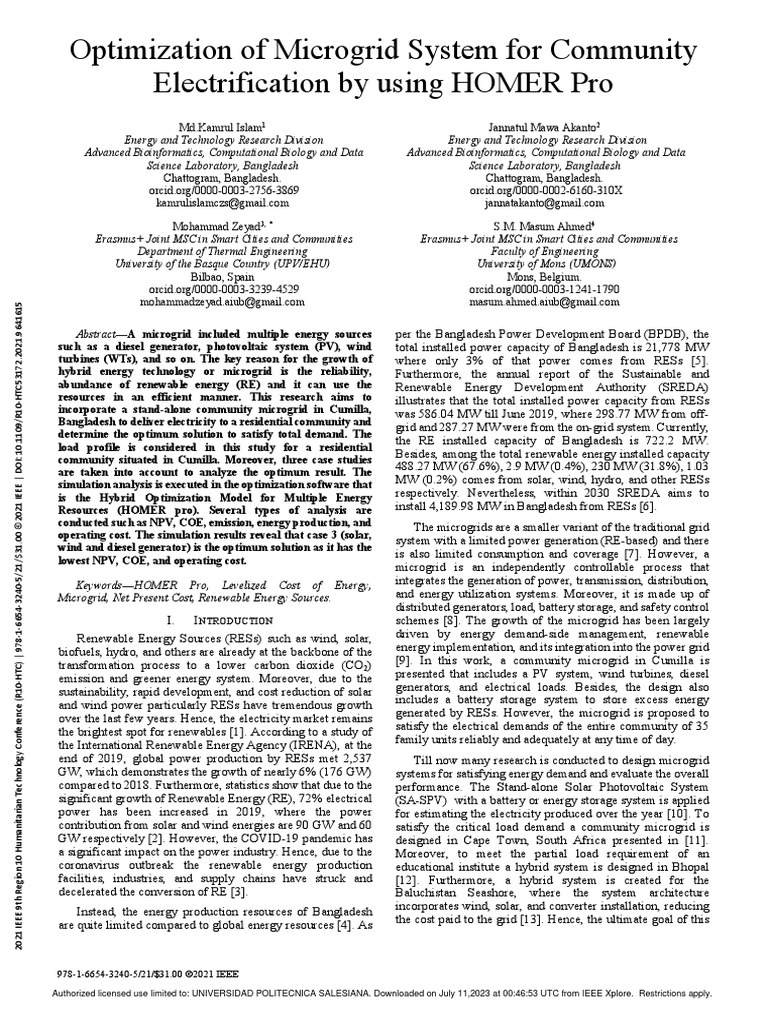 Optimization of Microgrid System For Community Electrification by Using HOMER Pro | PDF ...