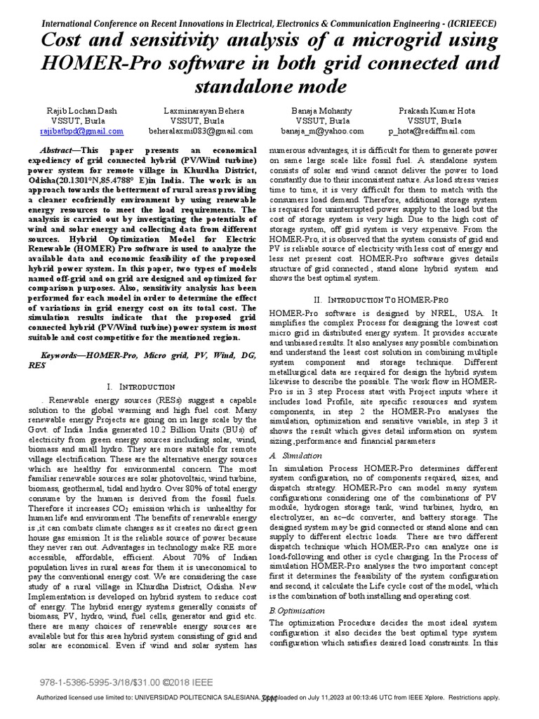 Cost and Sensitivity Analysis of A Microgrid Using HOMER-Pro Software ...