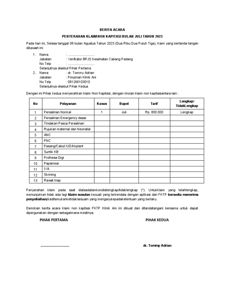 Berita Acara Penyerahan Klaim (3 Rangkap) | PDF | Hukum