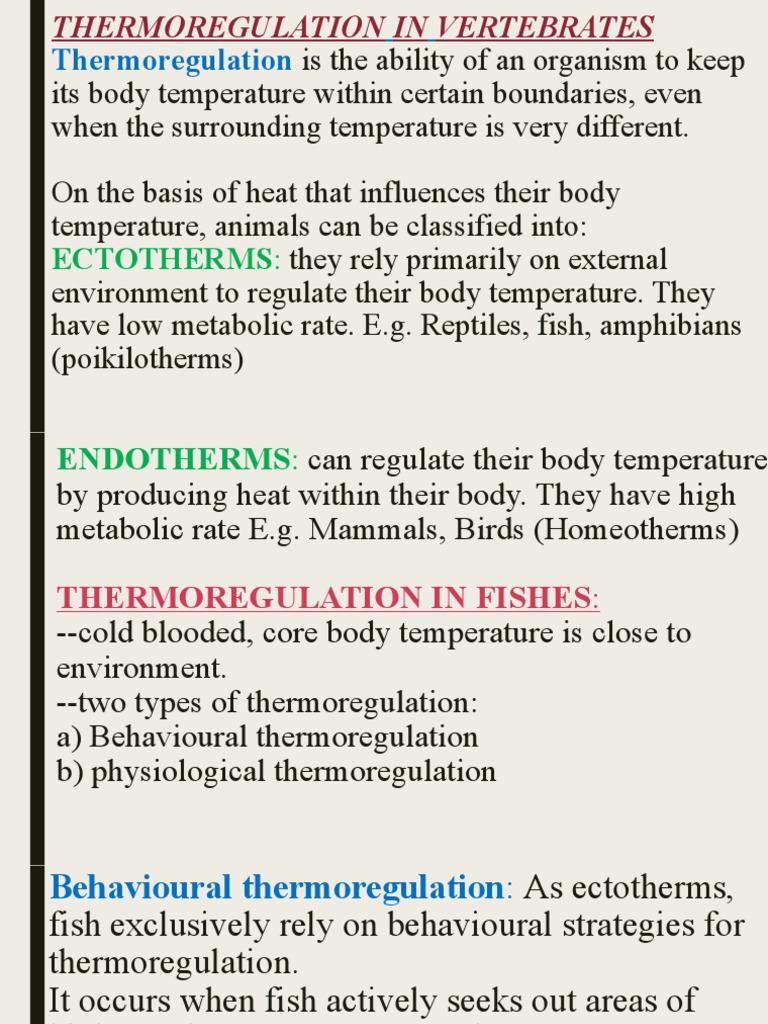 Thermoregulation in Vertebrates.... Sem 2nd | PDF