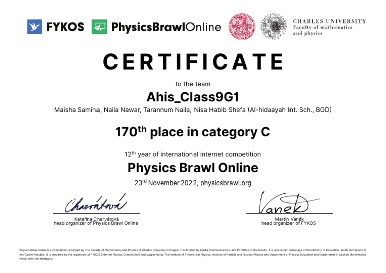 Physics Brawl Certificate | PDF