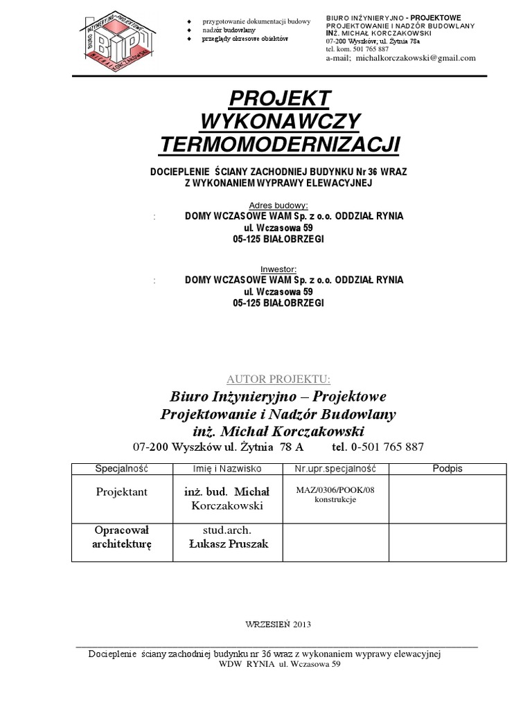 Projekt Wykonawczy Termomodernizacji | PDF