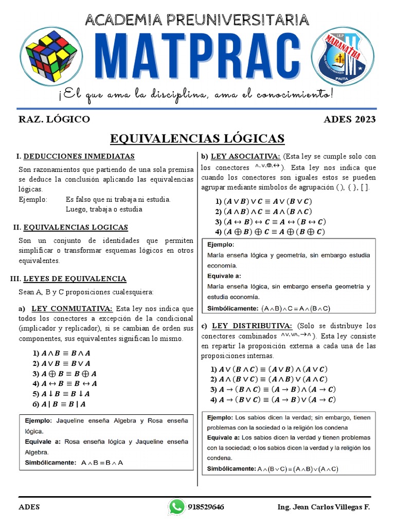 S04 - Equivalencias Lógicas I | PDF