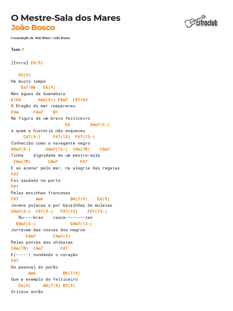 Cifra Club - João Bosco - O Mestre-Sala Dos Mares | PDF