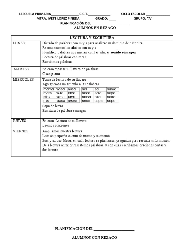 Planificación de Clases para Alumnos en Rezago | PDF | Cognición ...