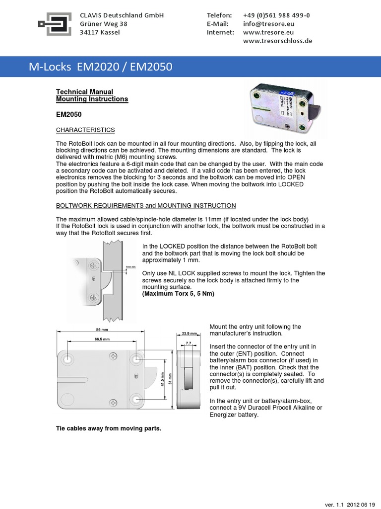 M Locks EM2020 EM2050 Technical Manual EN | PDF